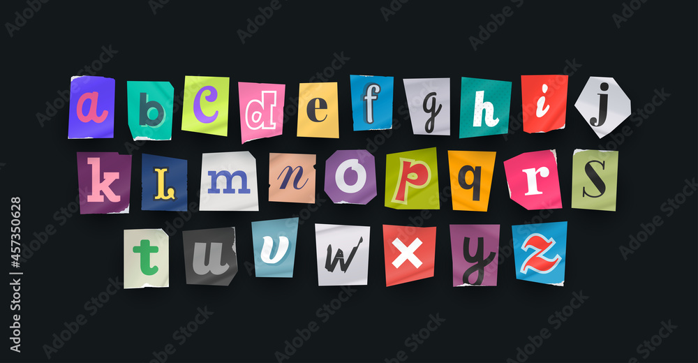 Paper style ransom note letter. Cut Letters. Clipping alphabet. Vector ...