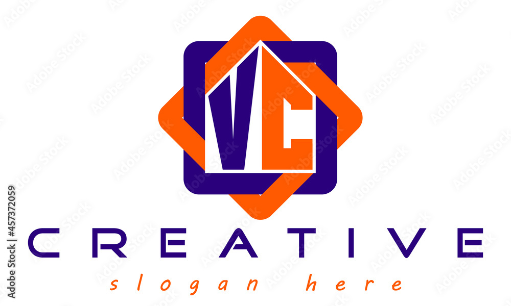 real estate VC letter logo with home sign logo design vector, house ...