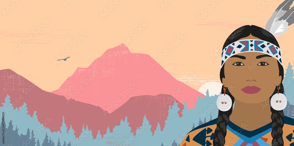 Vector illustration of an Indian woman in a national costume.Portrait ...