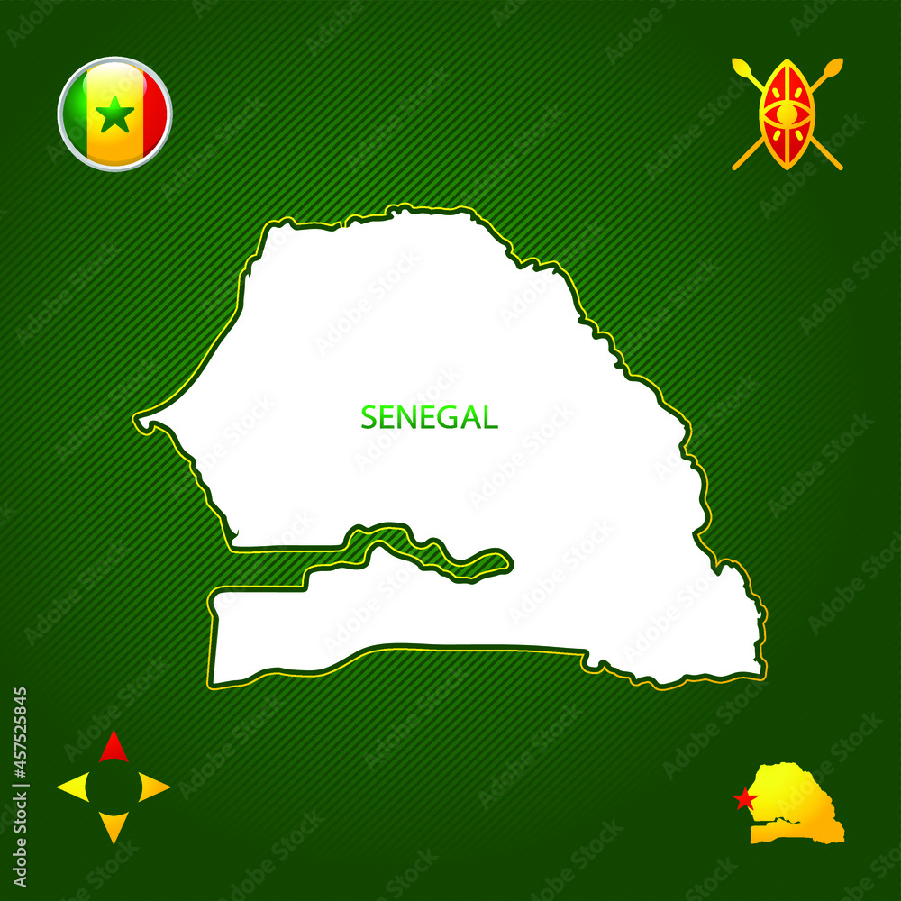 Vector de Stock Simple outline map of Senegal with national symbols ...