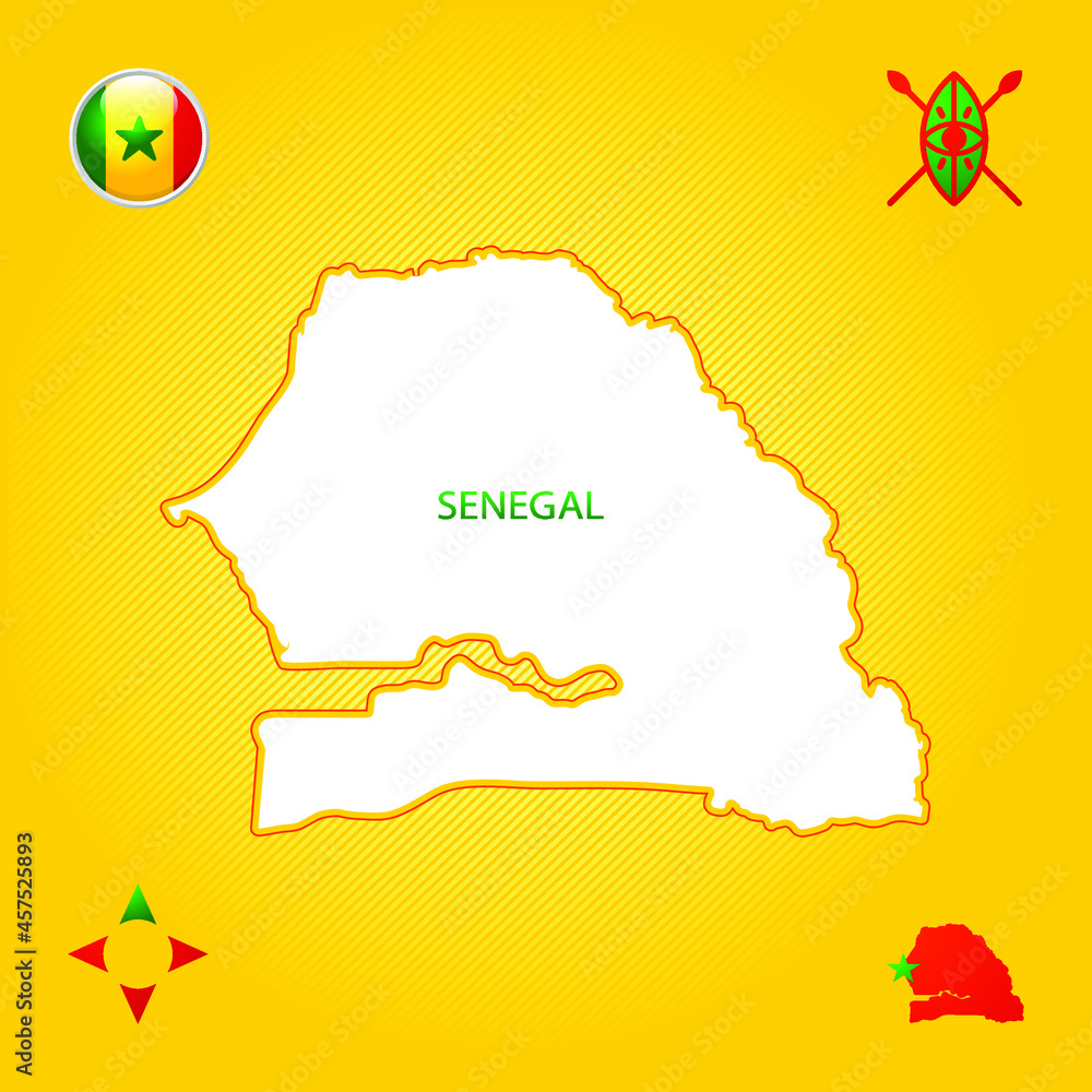 Simple outline map of Senegal with national symbols Stock Vector | Adobe Stock