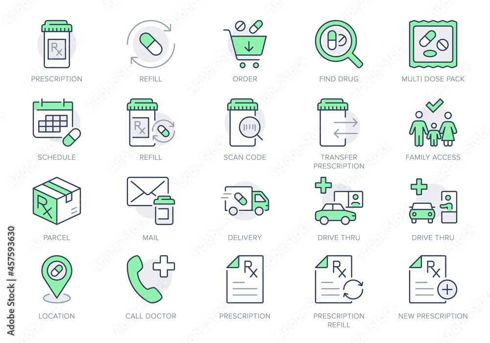 Prescription refill line icons. Vector illustration include icon ...