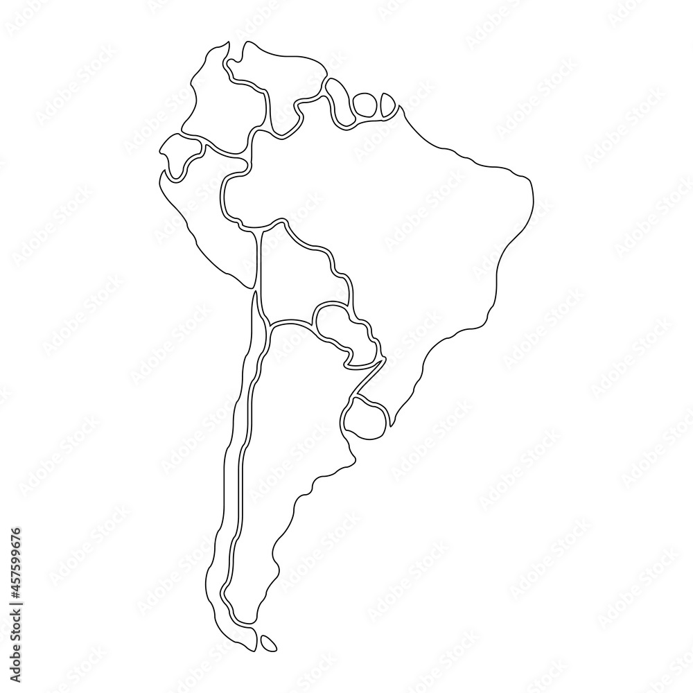 Simplified schematic map of South America. Blank isolated continent ...