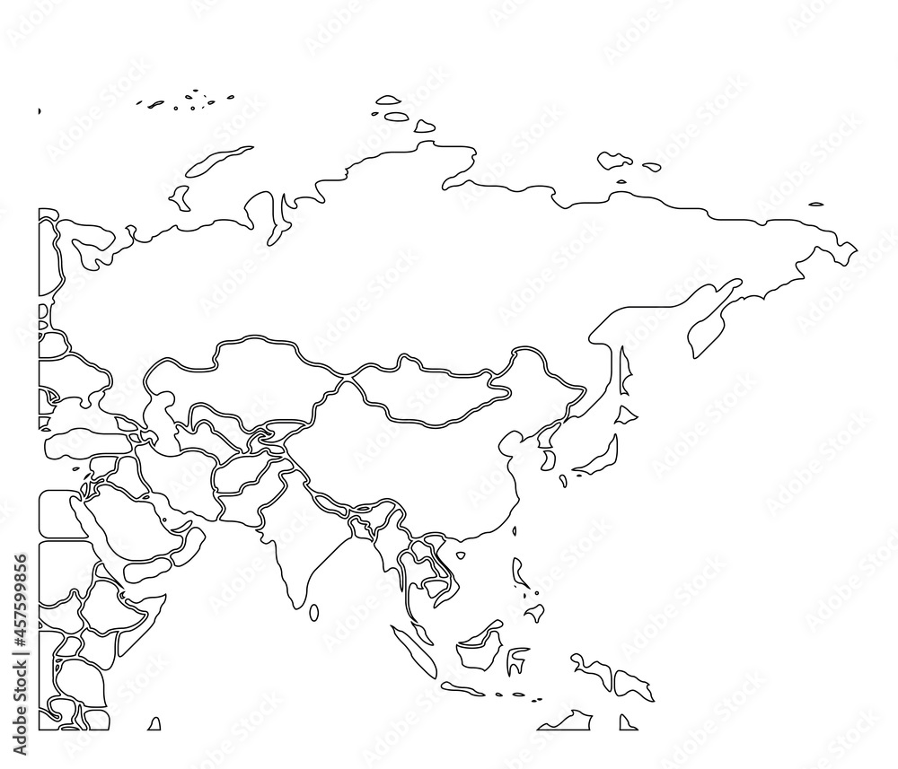 Simplified schematic map of Asia. Blank isolated continent political ...