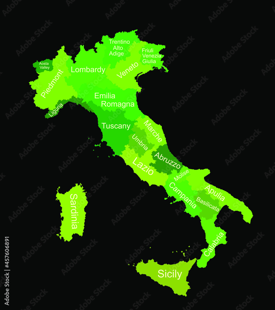 Editable vector map of Italy vector illustration isolated on black ...