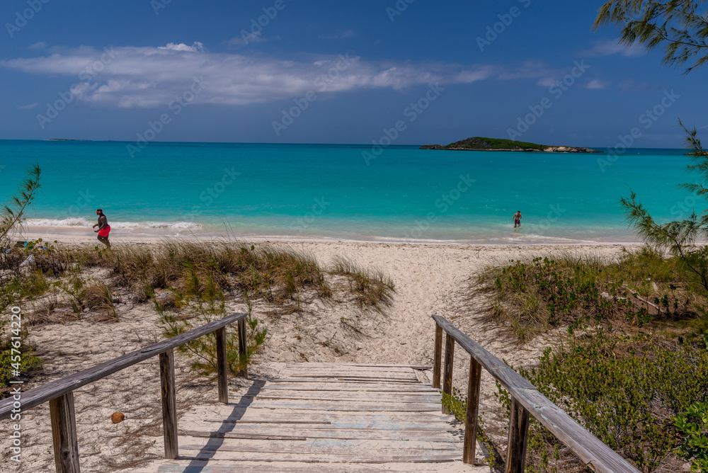 Tropic of Cancer Beach, Little Exuma Island, Bahamas. Entrance to one ...