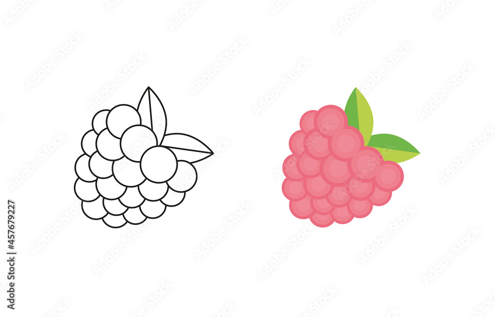 Children's coloring vector illustration with a cute pink raspberry ...