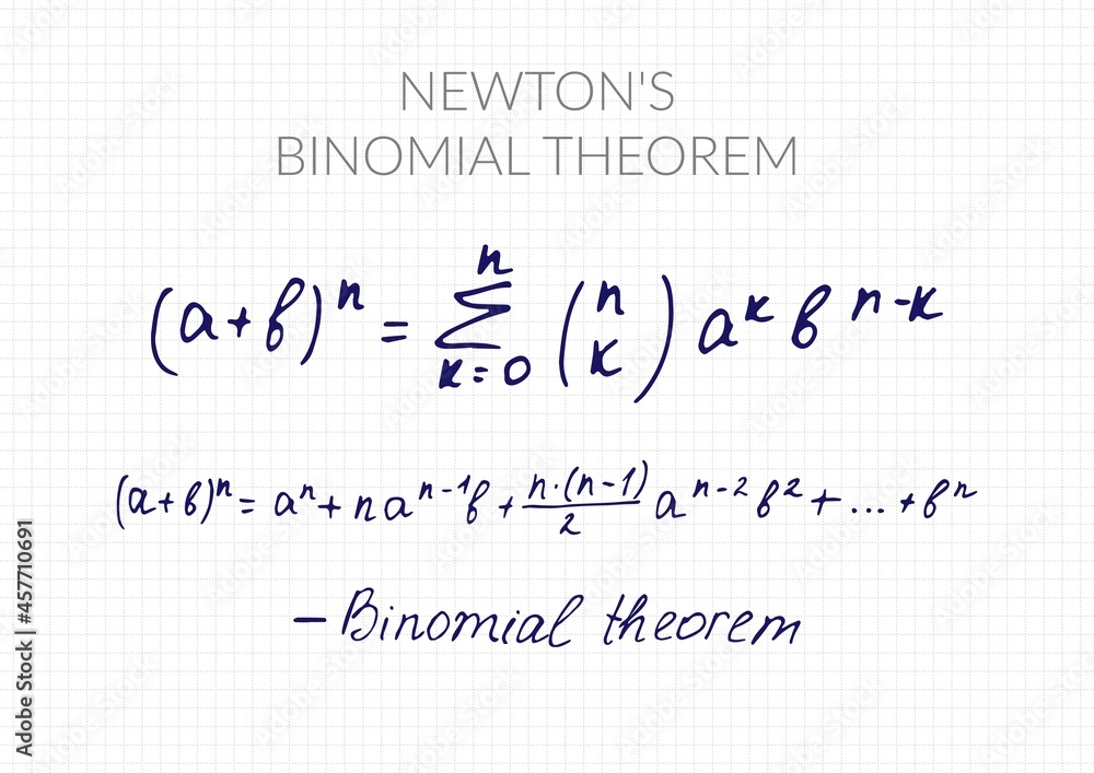 Vector de Stock Newton's binomial theorem. Vector mathematical formula ...
