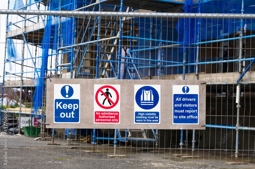 Construction site health and safety message rules sign board signage on ...