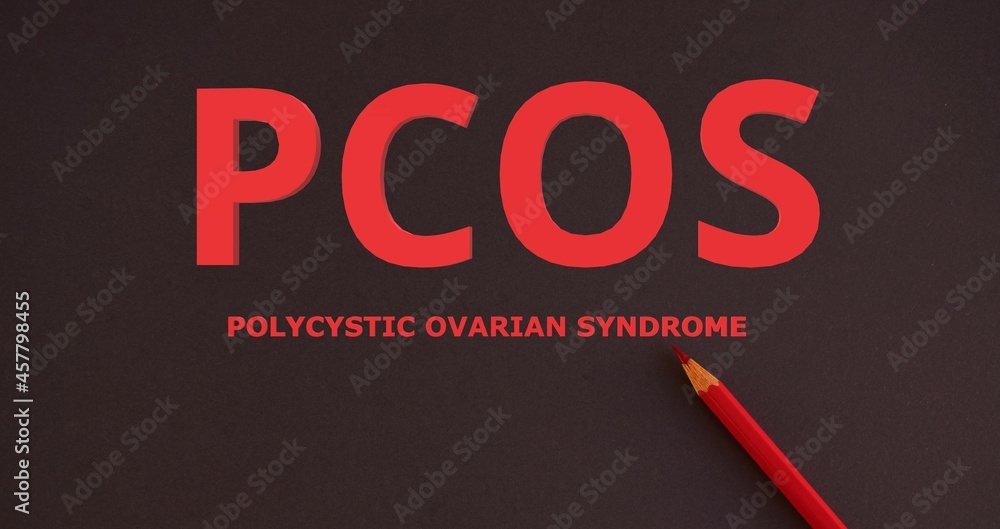 PCOS - Polycystic ovary syndrome, woman lettering on black background ...