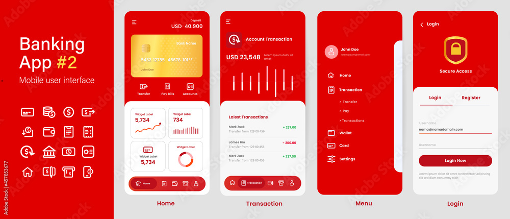 Banking app mobile interface user interface layout screen application ...