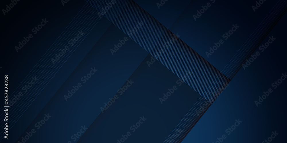 Modern simple dark navy blue background with overlap triangle layers. Blue abstract background ...