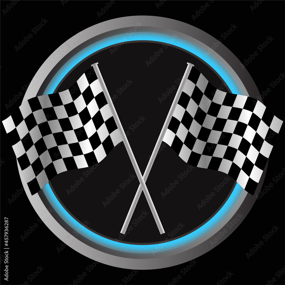 Checkered flag 3D crossed pair vector. Waving checker flags to crown a ...