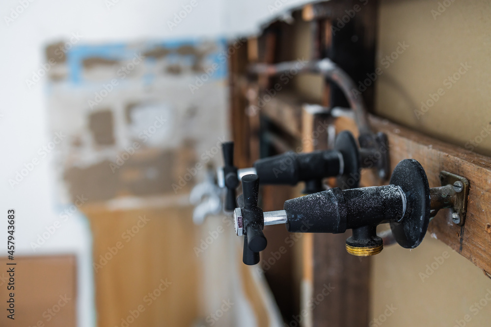 laundry room renovation with plaser walls interior exposed with taps ...