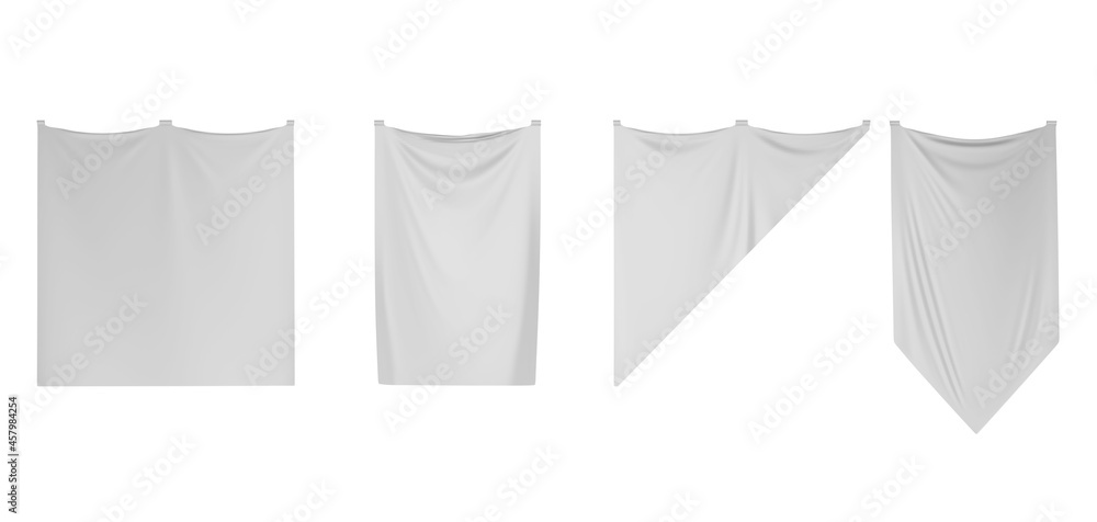 White pennant flags, mockup medieval hanging textile pennons different ...