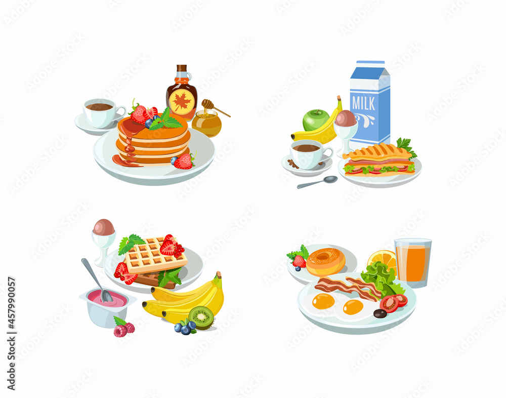 Breakfast banners template food design with different samples of set ...