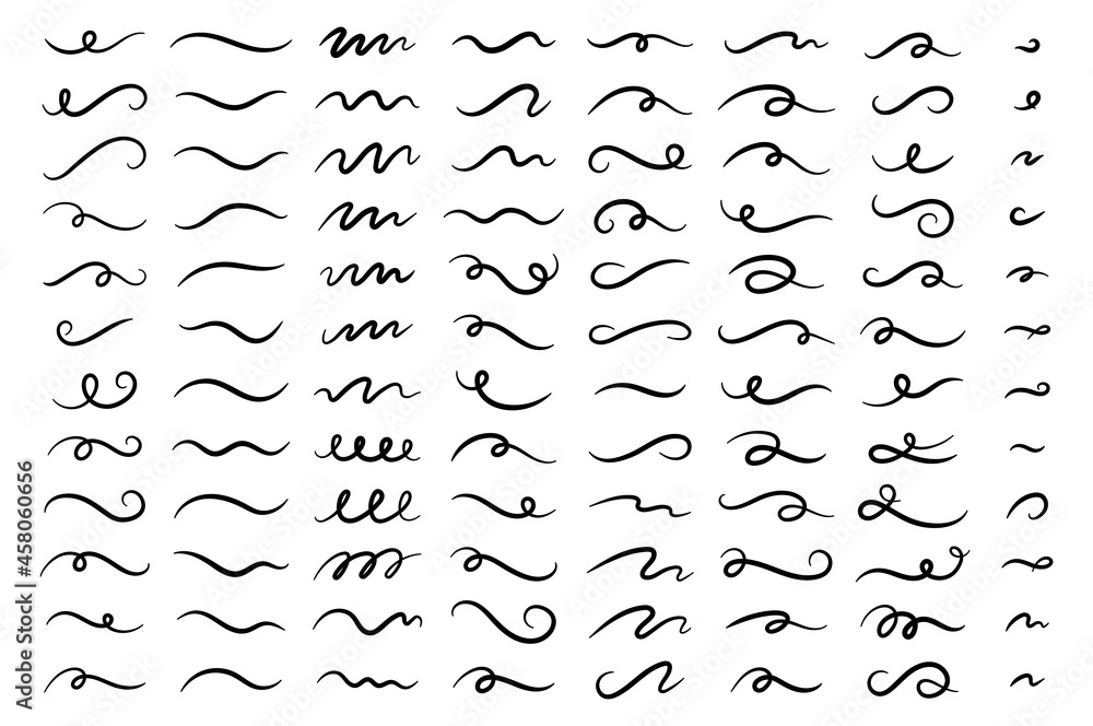 Hand drawn doodle decorative collection of squiggly lines isolated on ...