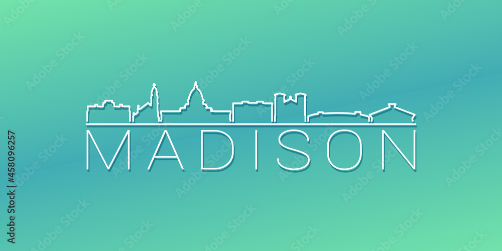 Madison, WI, USA Skyline Linear Design. Flat City Illustration Minimal ...
