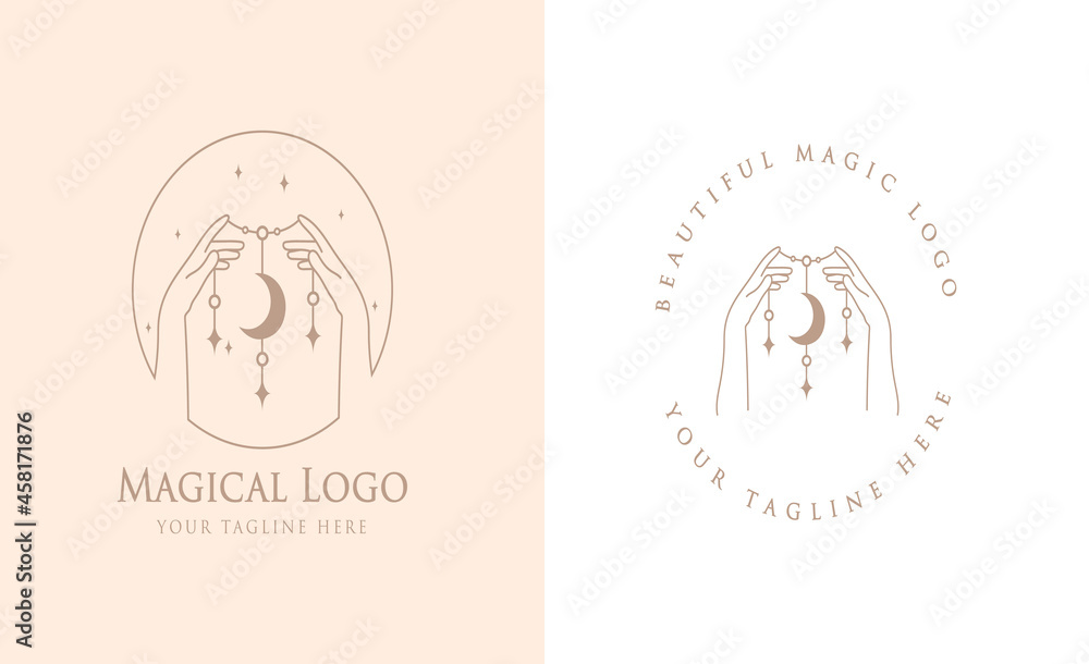 feminine Beauty boho logo collection with magical hand, nails, rose ...