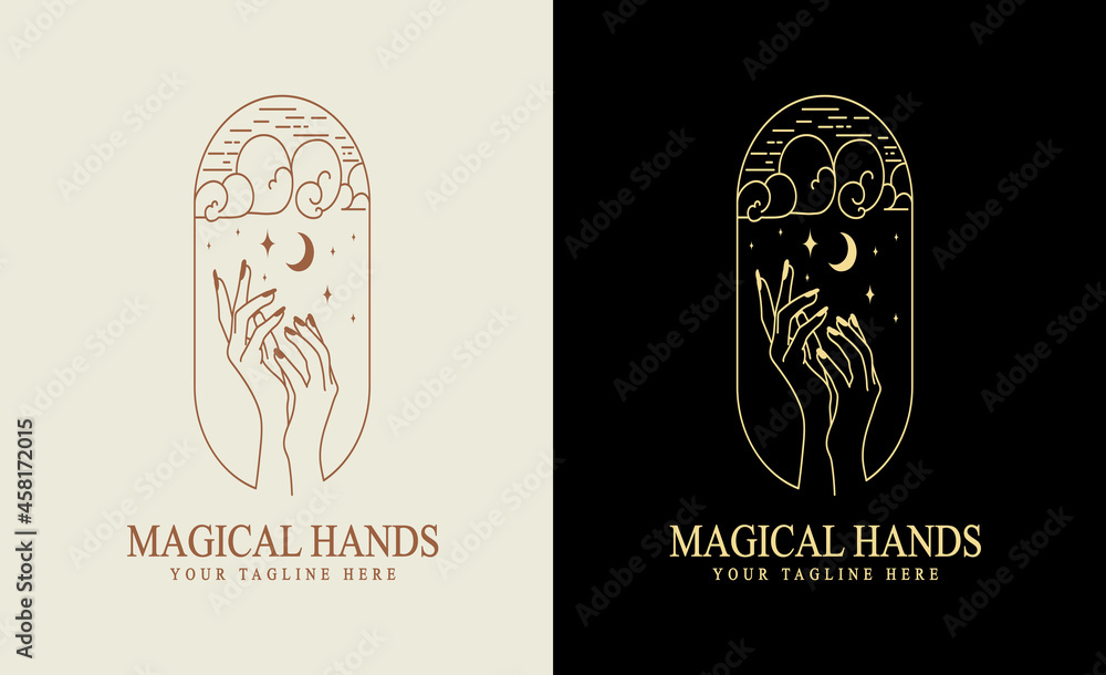 feminine Beauty boho logo collection with magical hand, nails, rose ...