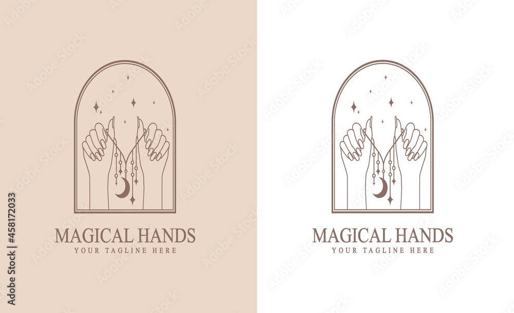 feminine Beauty boho logo collection with magical hand, nails, rose ...
