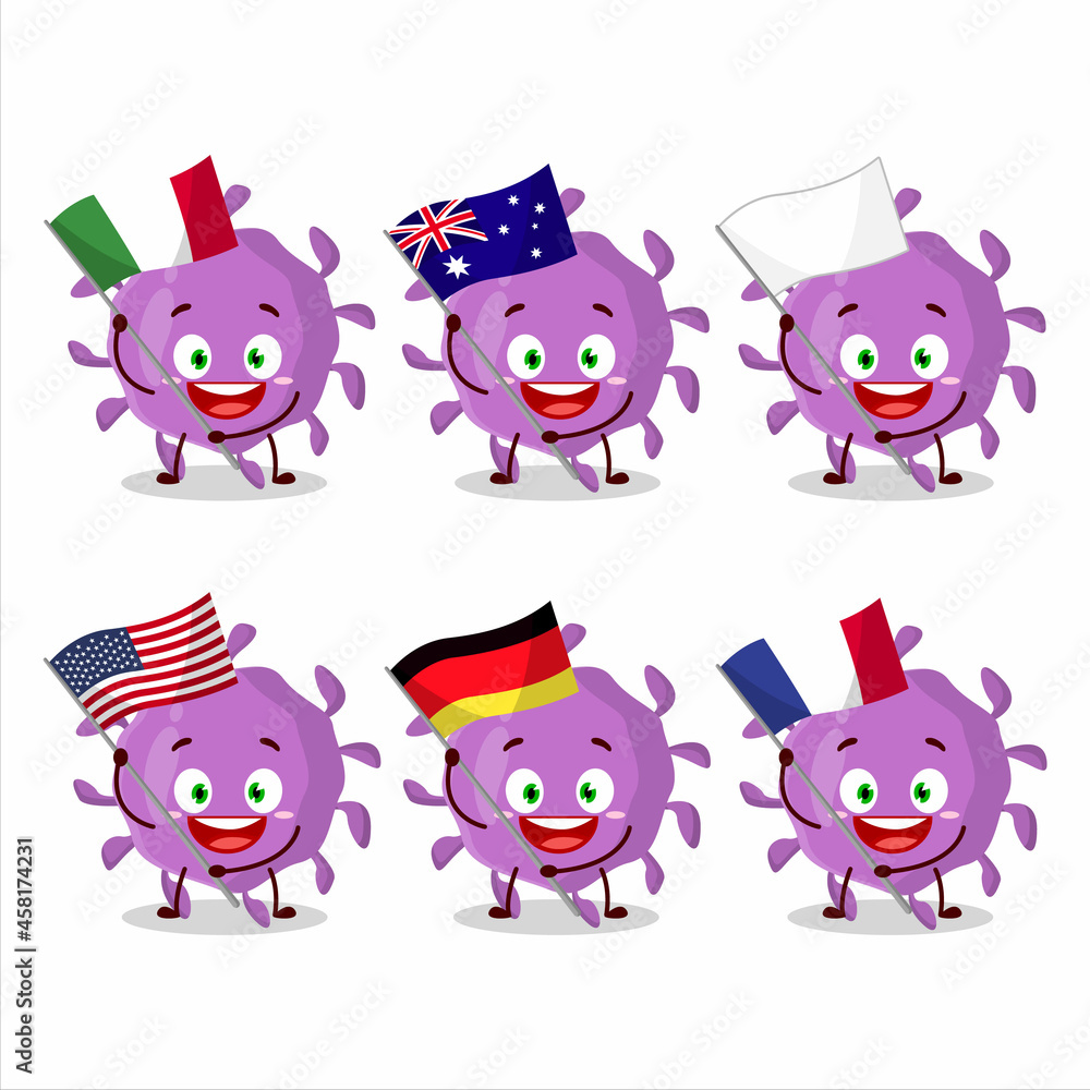 Stock-Vektorgrafik „Virus particle cartoon character bring the flags of ...