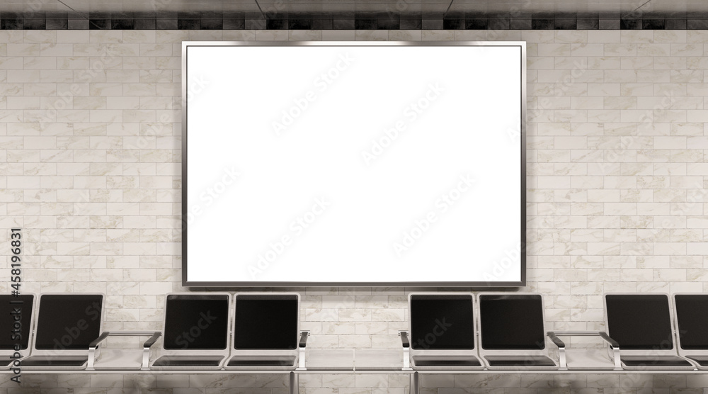 Horizontal A4 billboard on underground wall Mockup. Hoarding ...