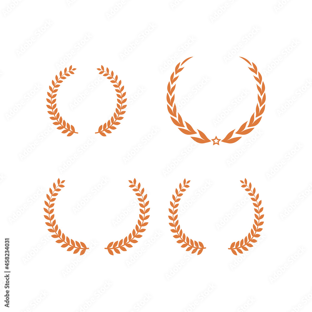 Golden Laurel wreath set. Round frame for invitations, greeting cards ...