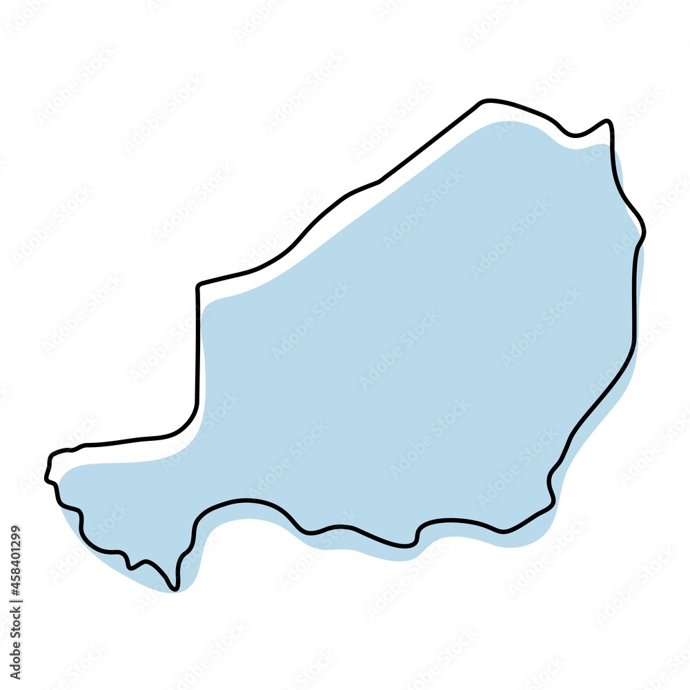 Stylized simple outline map of Niger icon. Blue sketch map of Niger ...