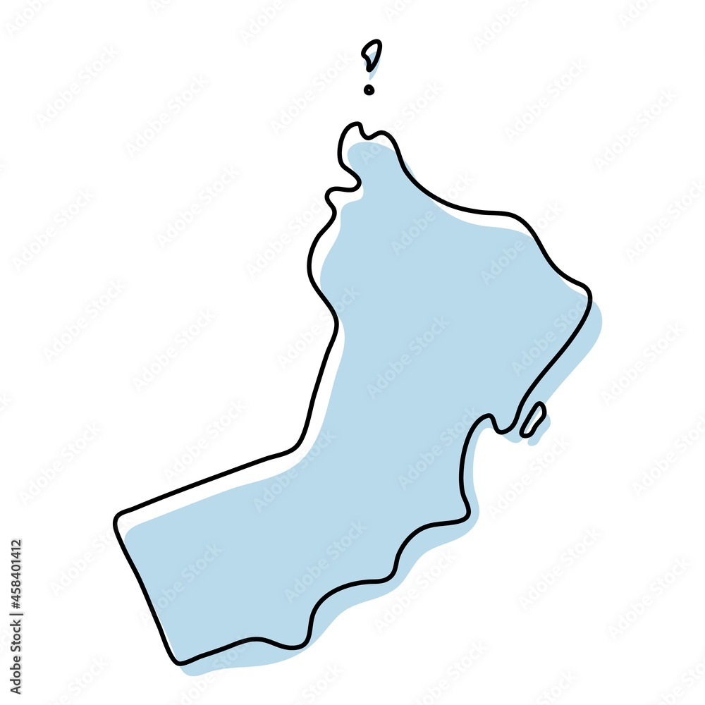 Stylized simple outline map of Oman icon. Blue sketch map of Oman ...