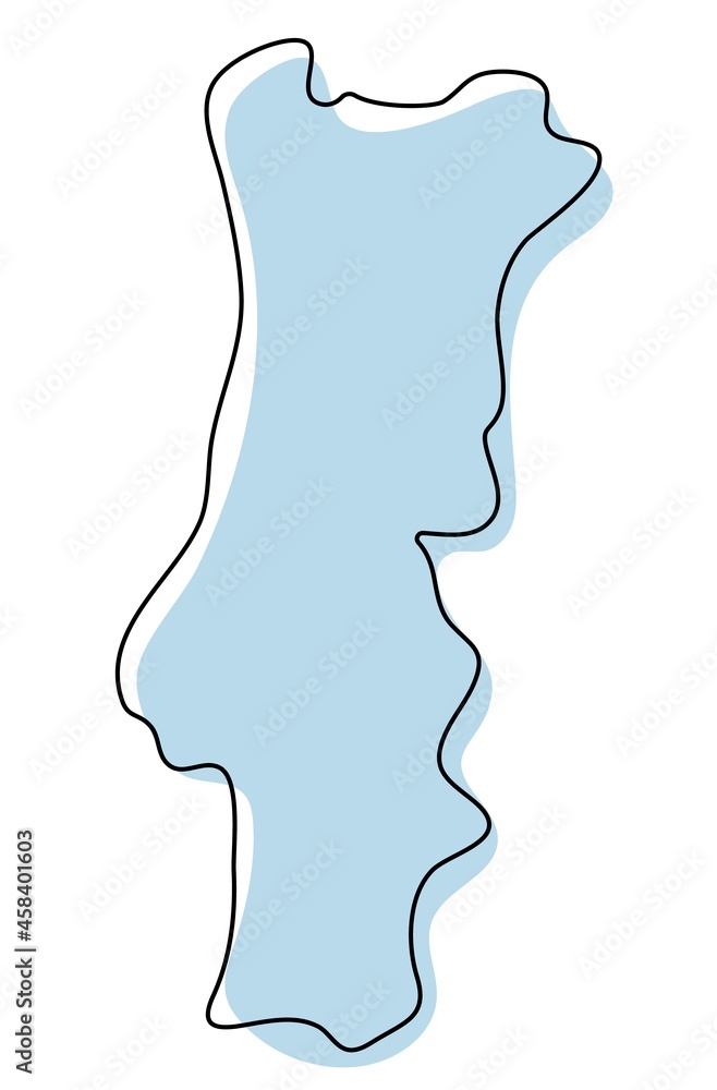 Stylized simple outline map of Portugal icon. Blue sketch map of ...