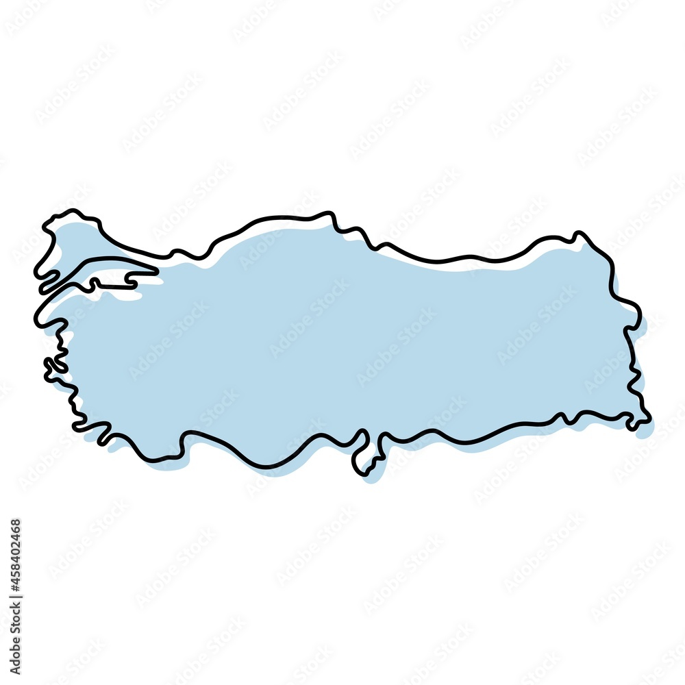Stylized simple outline map of Turkey icon. Blue sketch map of Turkey ...