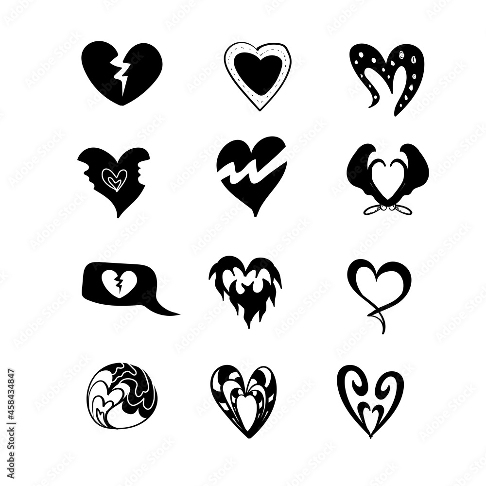 Hand drawn heart symbols doodle vector. Set of hand drawn, sketch ...