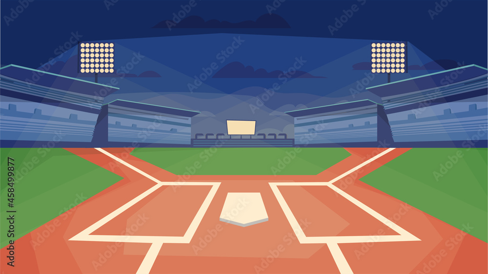 Baseball stadium concept in flat cartoon design. Sports field with base ...