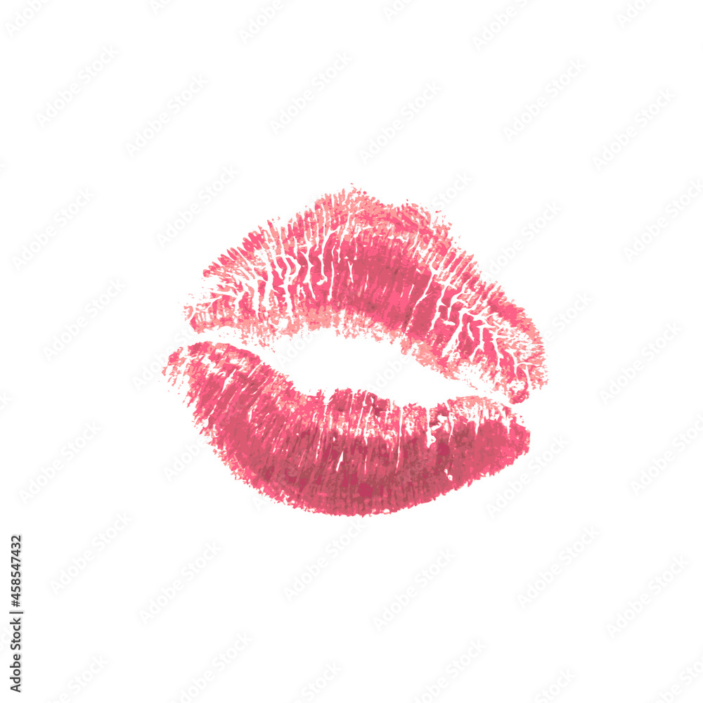 Beautiful realistic pink lips kiss isolated on white background ...