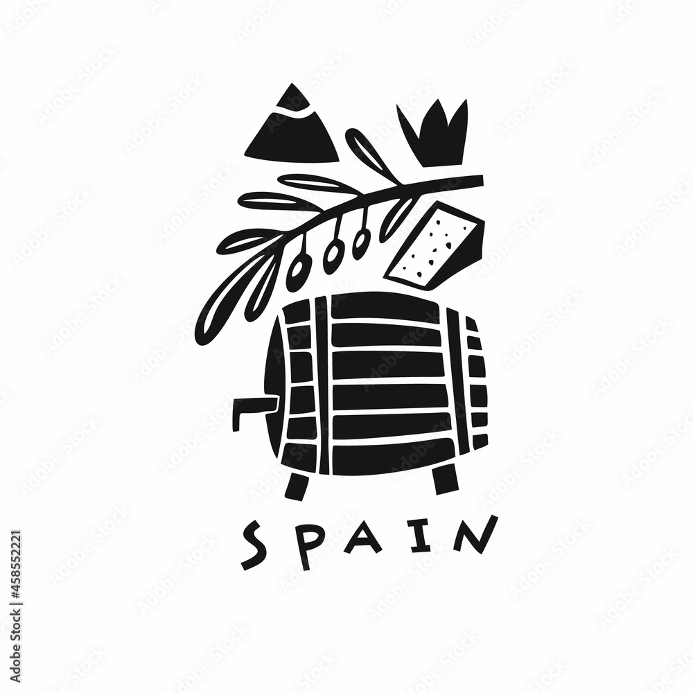 Vector hand drawn symbol of Spain. Travel illustration of Spain signs ...
