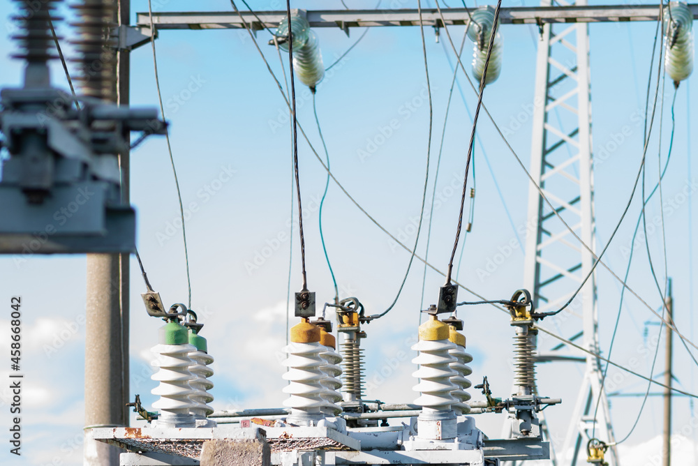 Photo Stock High voltage electric generator insulators.Detail of high ...