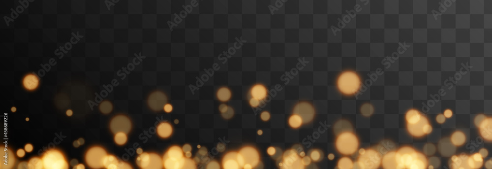 Gold bokeh on isolated transparent background. Light effect png, blurred bokeh png, christmas ...