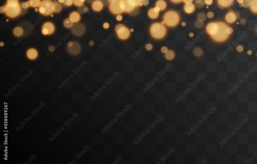 Gold bokeh on isolated transparent background. Light effect png, blurred bokeh png, christmas ...