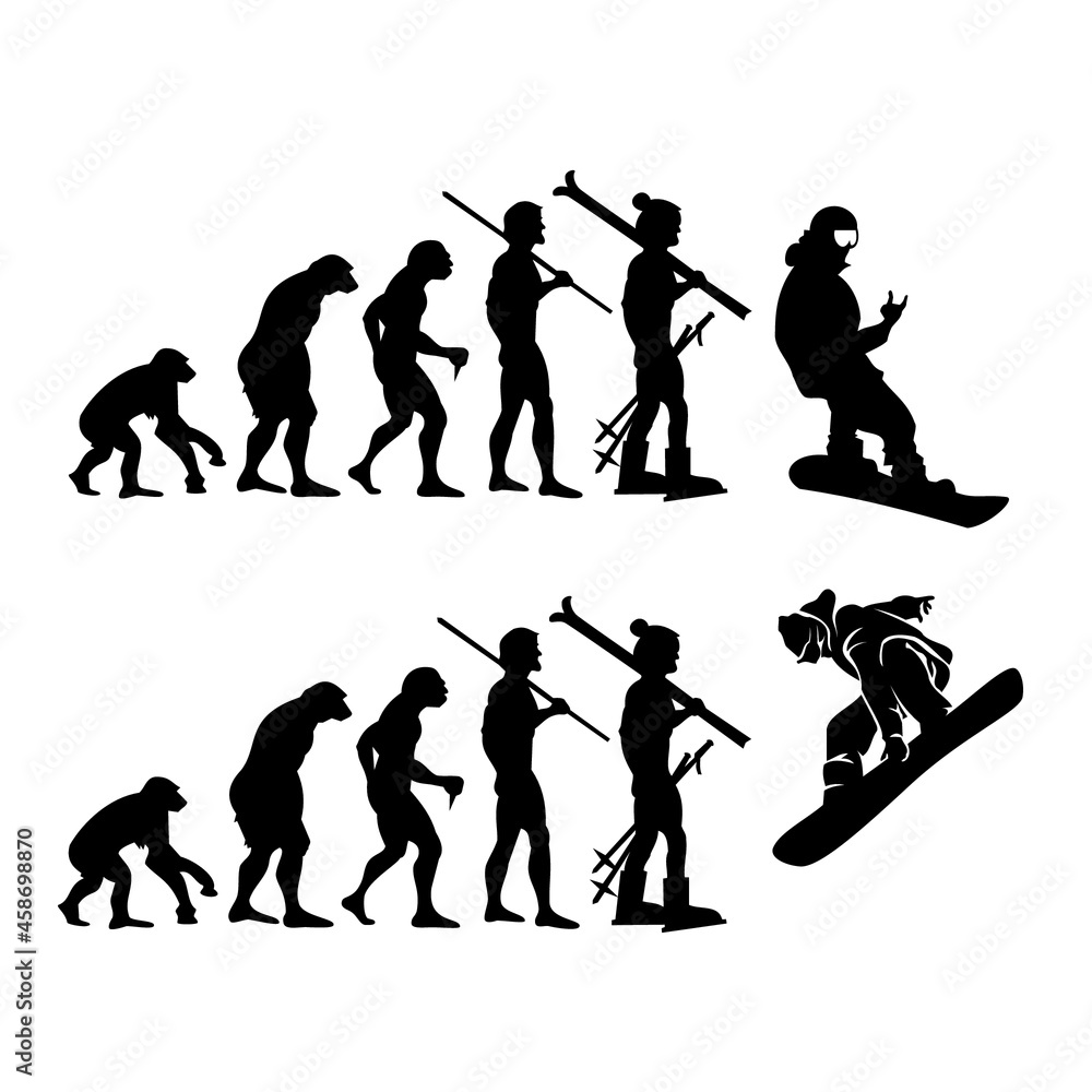 Vector de Stock evolution from monkey to human for snowboard riders ...