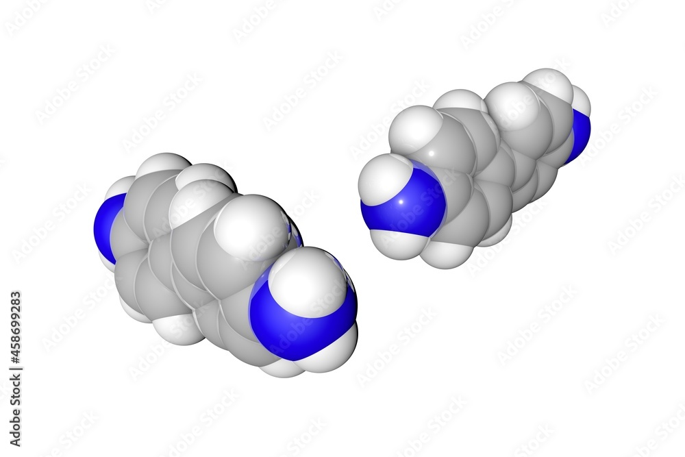 Space-filling molecular model of benzidine. Atoms are shown as spheres ...