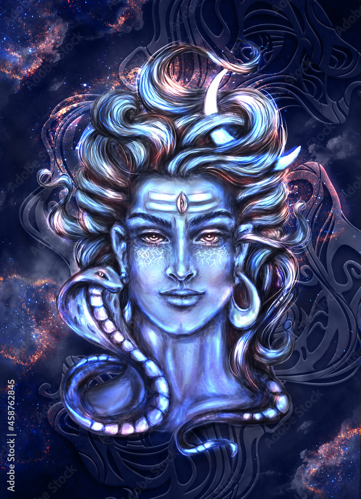Sketch image of Shiva's head as a symbol of Shivaism-Hinduism. Gurudeva ...