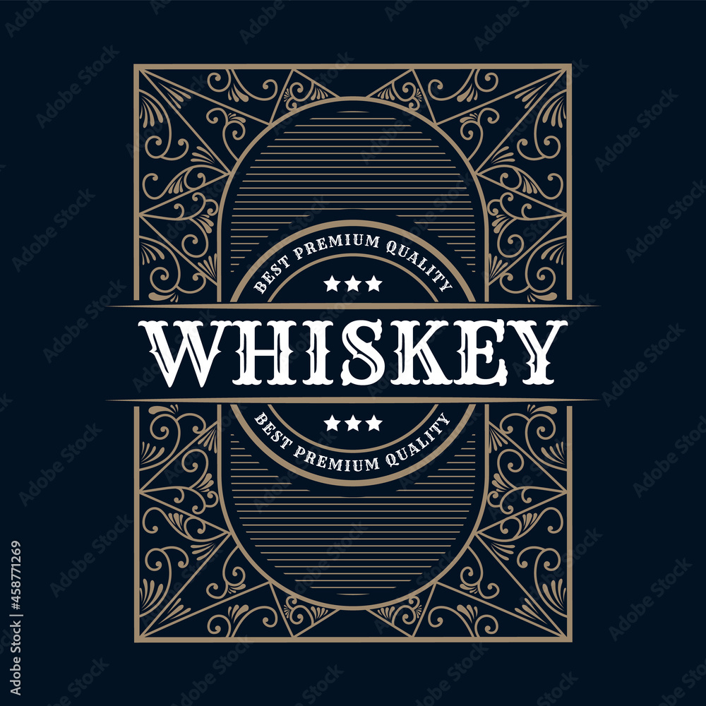 Whiskey Bourbon Vintage luxury antique logo border frame western ...