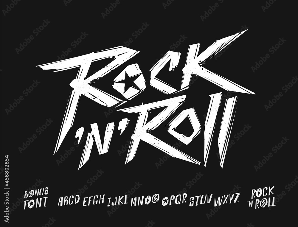 Rock n roll grunge style type font and poster vector template. Set of ...