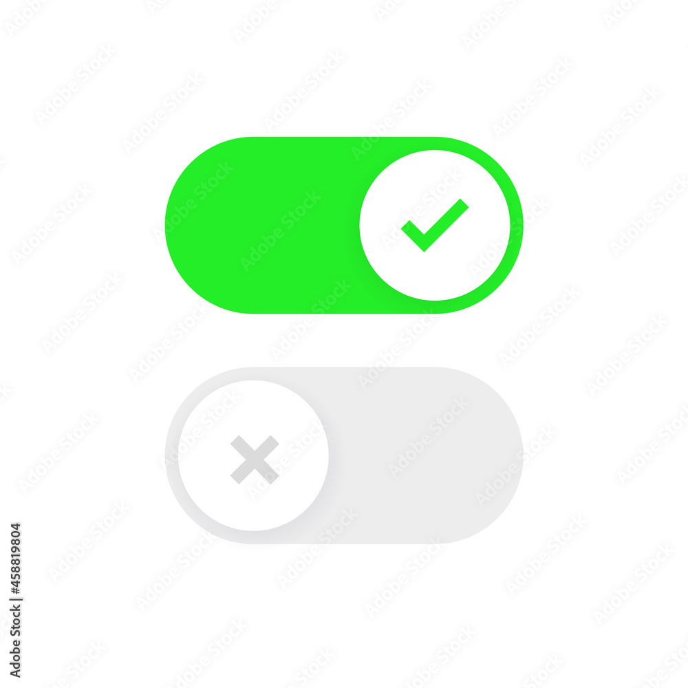 เวกเตอร์ Stock On and Off toggle switch buttons - Switch toggle icons buttons with checkmark ...