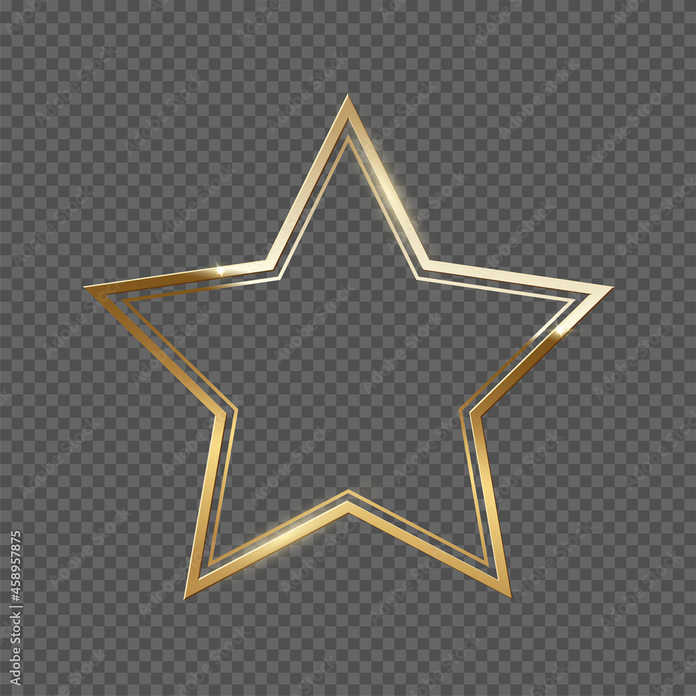 Double golden frame with star shape vector illustration. Realistic 3d ...