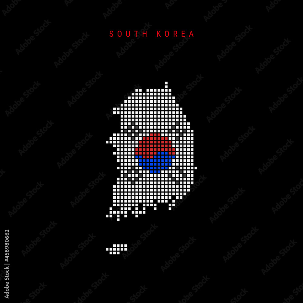 Square dots pattern map of South Korea. Dotted pixel map with flag ...
