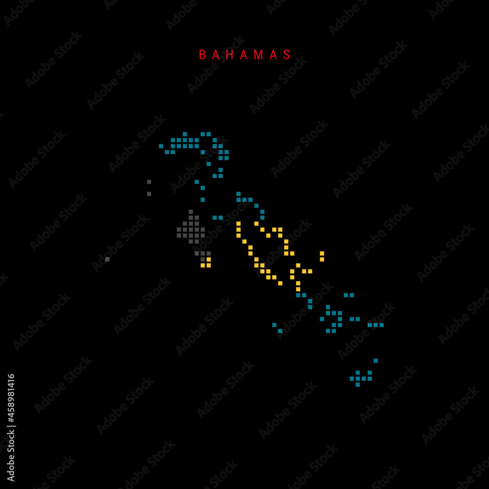Square dots pattern map of Bahamas. Dotted pixel map with flag colors ...