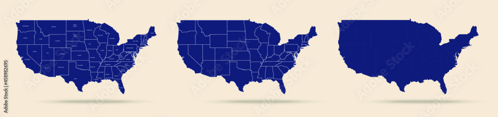 vector basics detailed map of the American set, continent and the USA ...