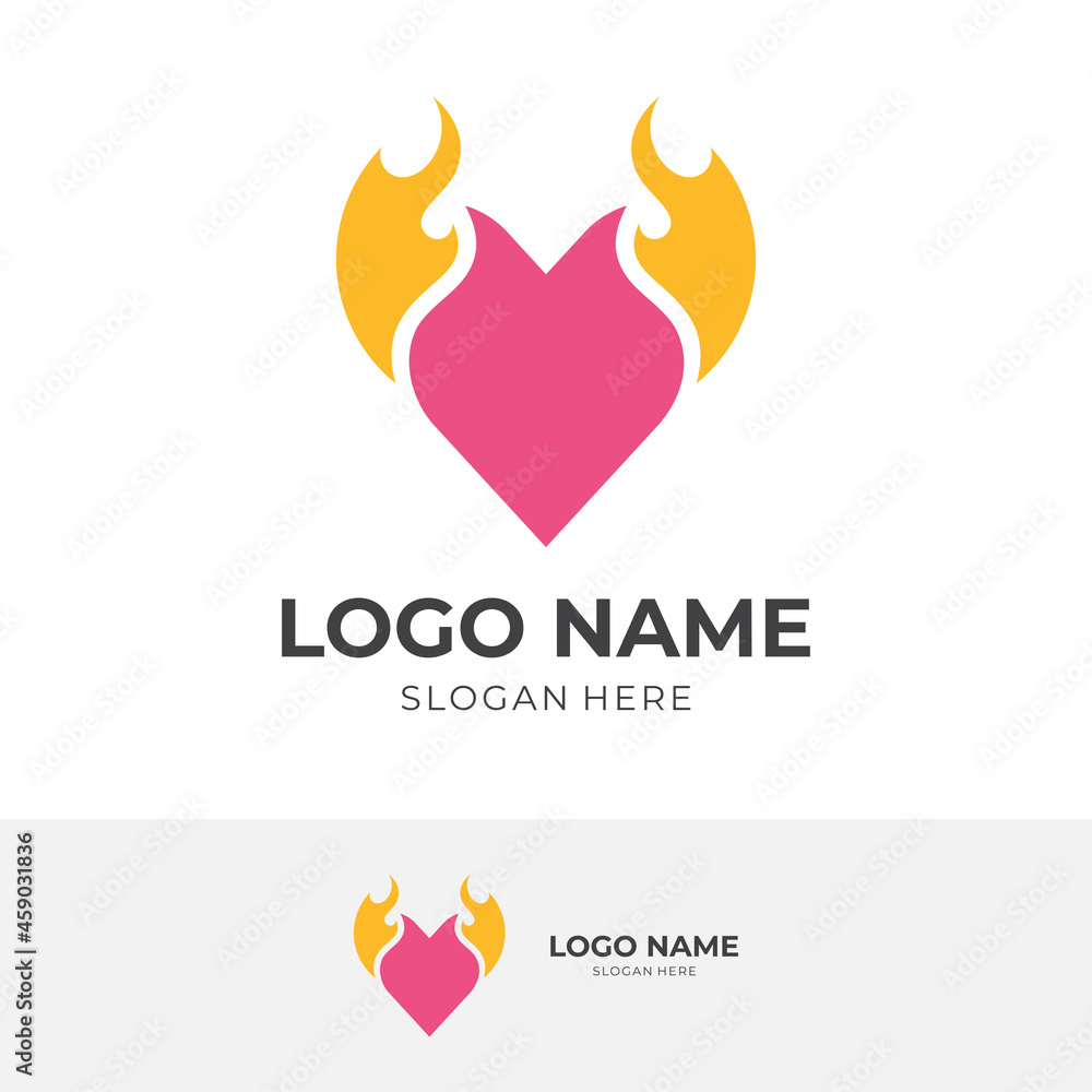 heart fire logo concept, love and fire, combination logo with flat ...